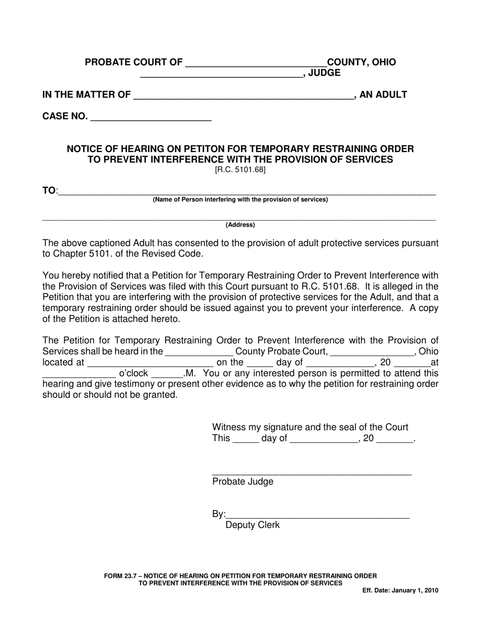Form 23.7 Download Fillable PDF or Fill Online Notice of Hearing on ...