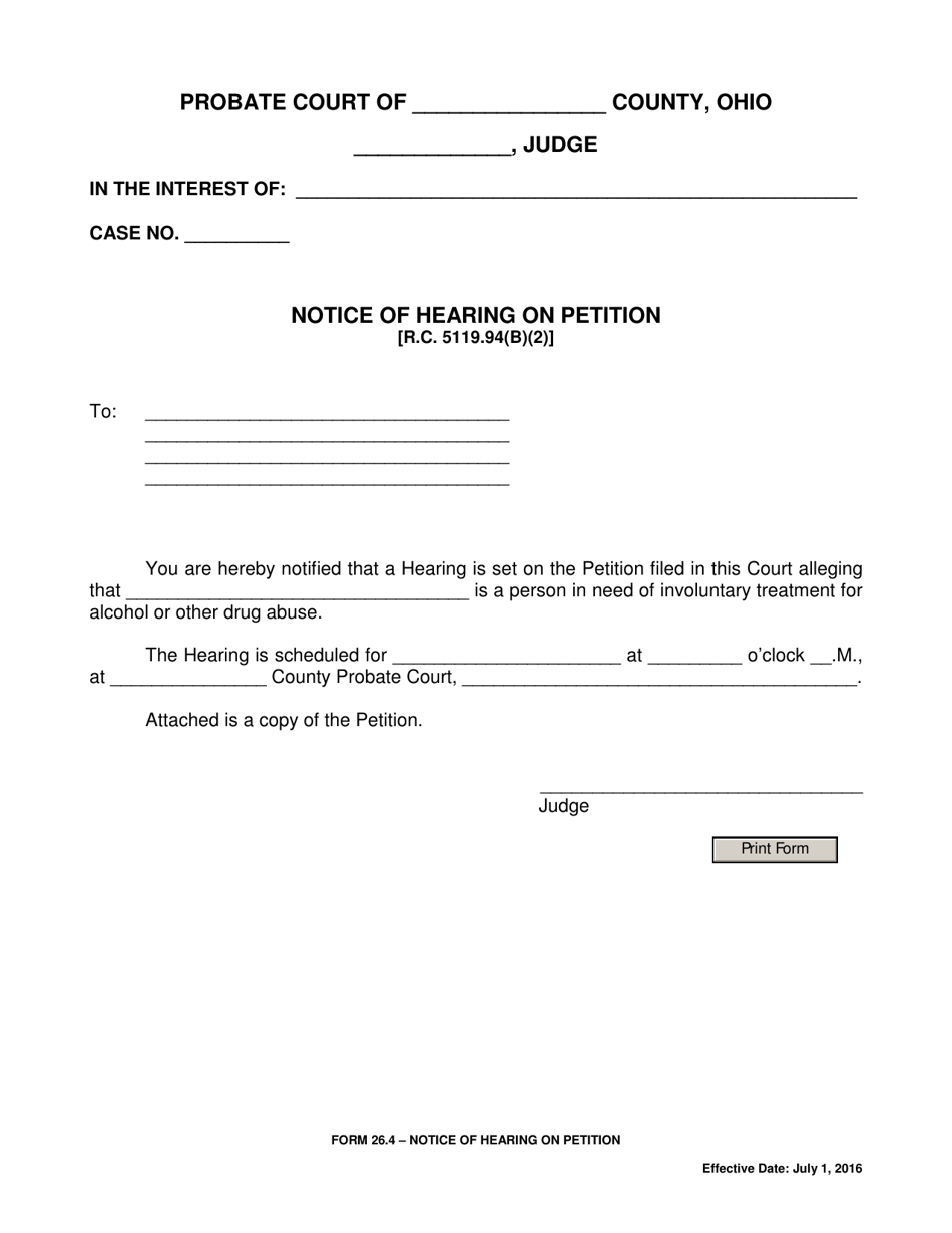 Form 26.4 - Fill Out, Sign Online and Download Fillable PDF, Ohio ...