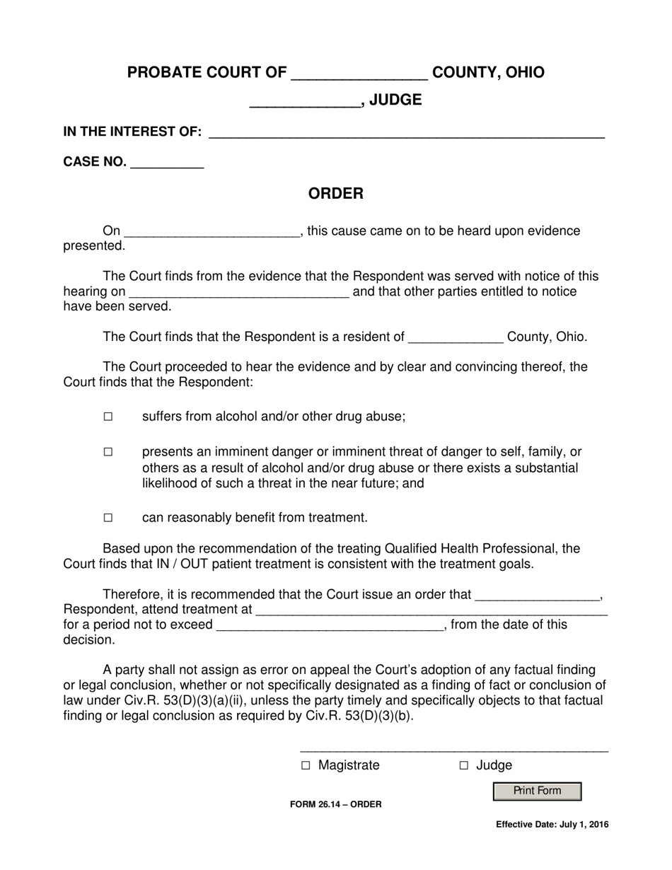 Form 26.14 - Fill Out, Sign Online and Download Fillable PDF, Ohio ...