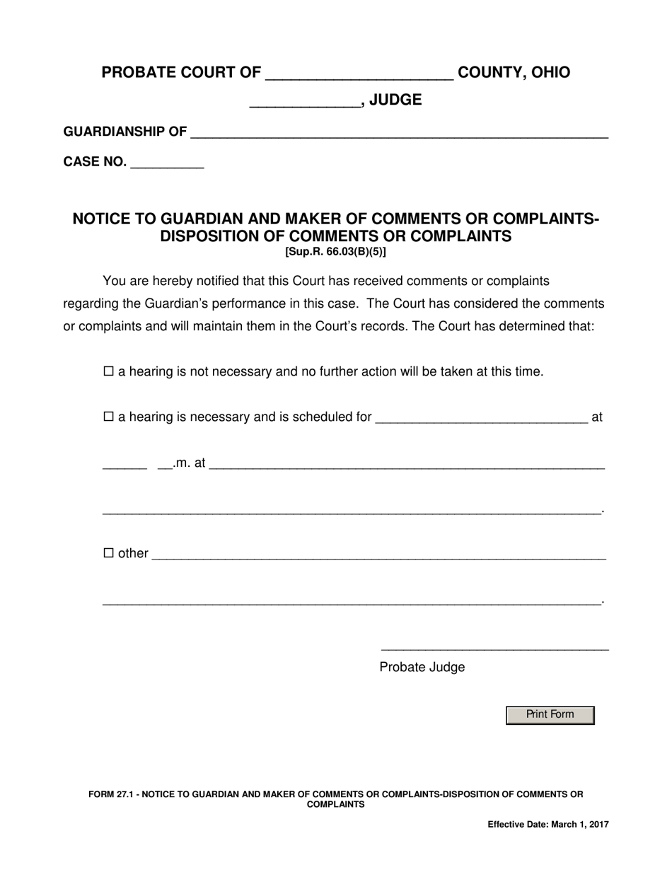 Form 27.1 - Fill Out, Sign Online and Download Fillable PDF, Ohio ...