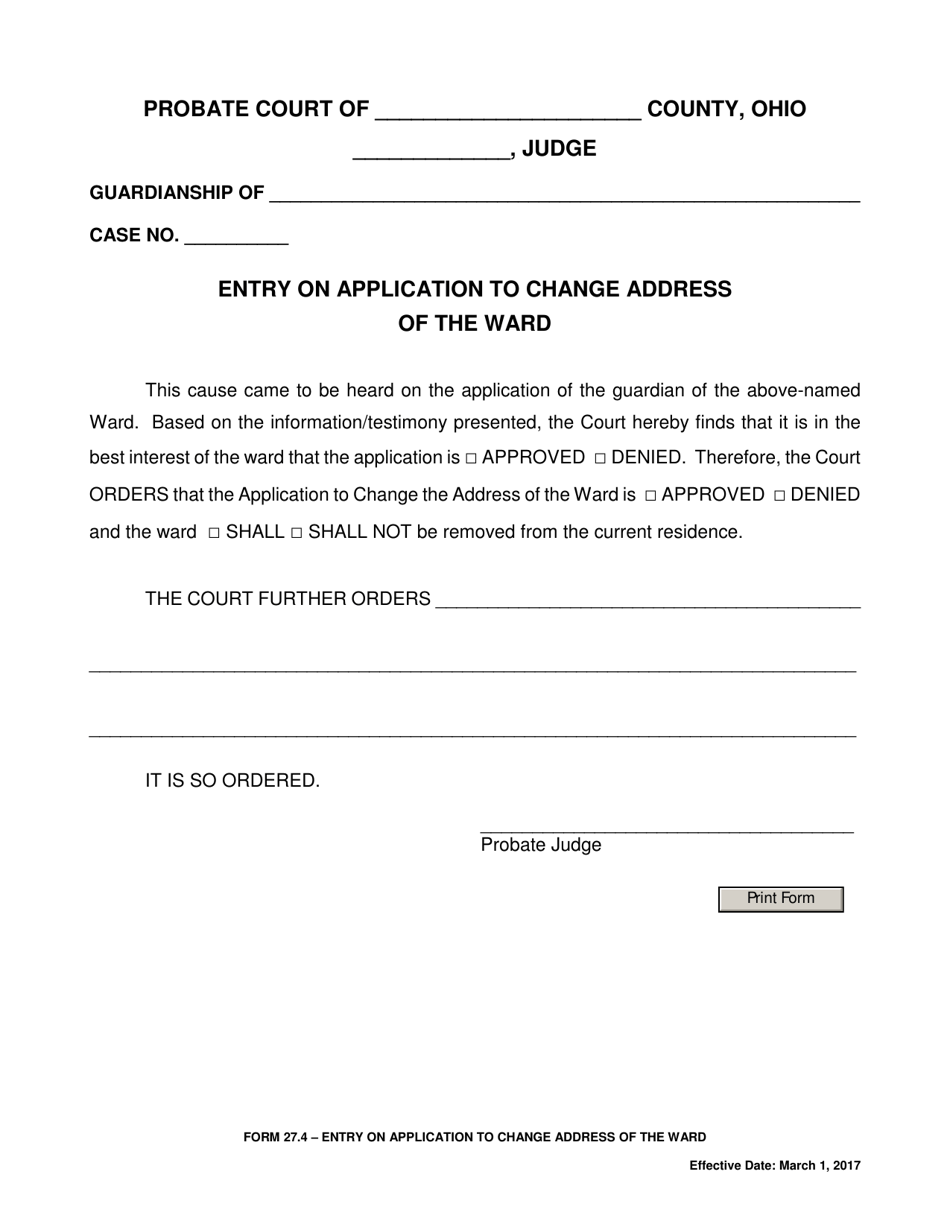 Form 27.4 - Fill Out, Sign Online and Download Fillable PDF, Ohio ...