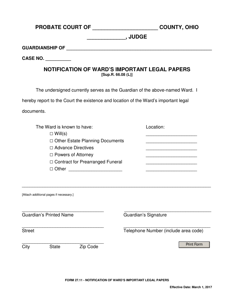 Form 27.11 - Fill Out, Sign Online and Download Fillable PDF, Ohio ...