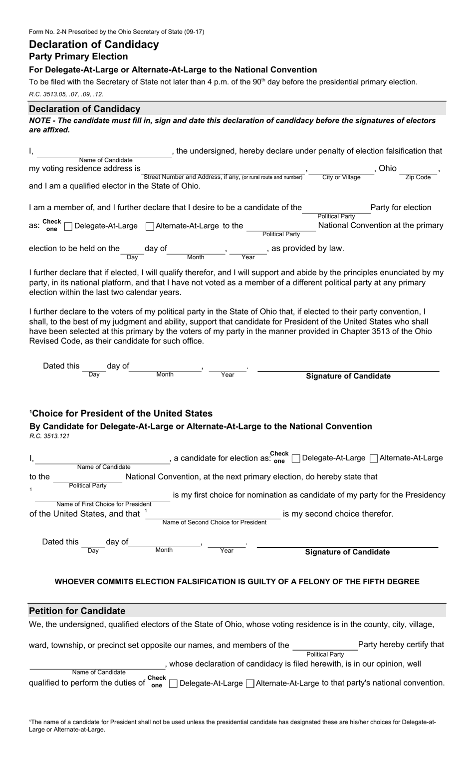 Form 2-N - Fill Out, Sign Online and Download Fillable PDF, Ohio ...