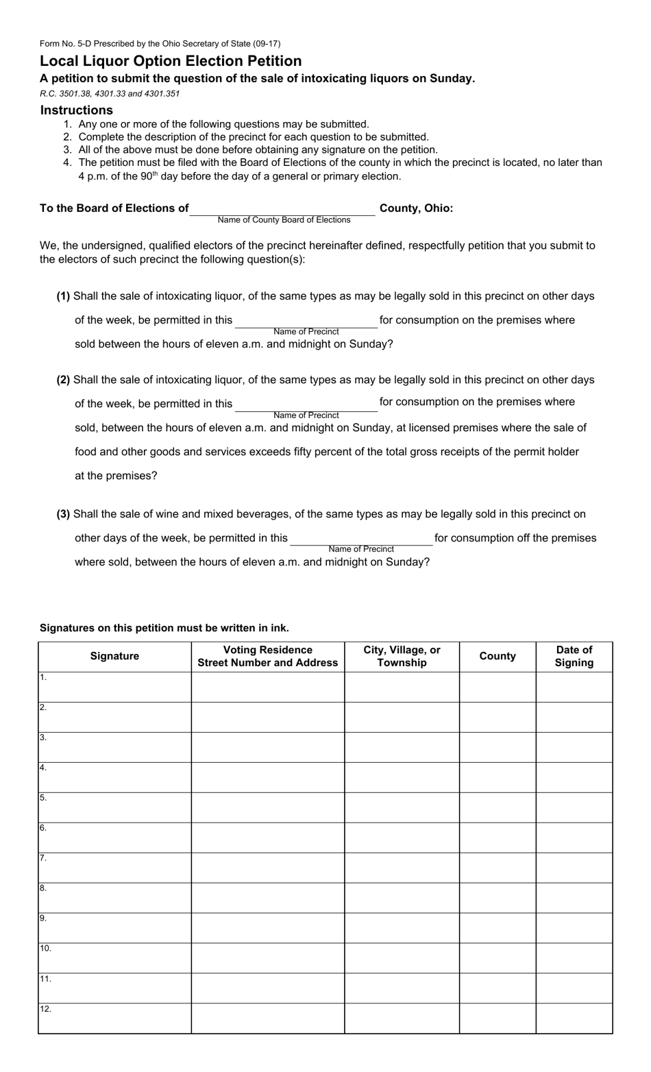 Form 5-D - Fill Out, Sign Online and Download Fillable PDF, Ohio ...