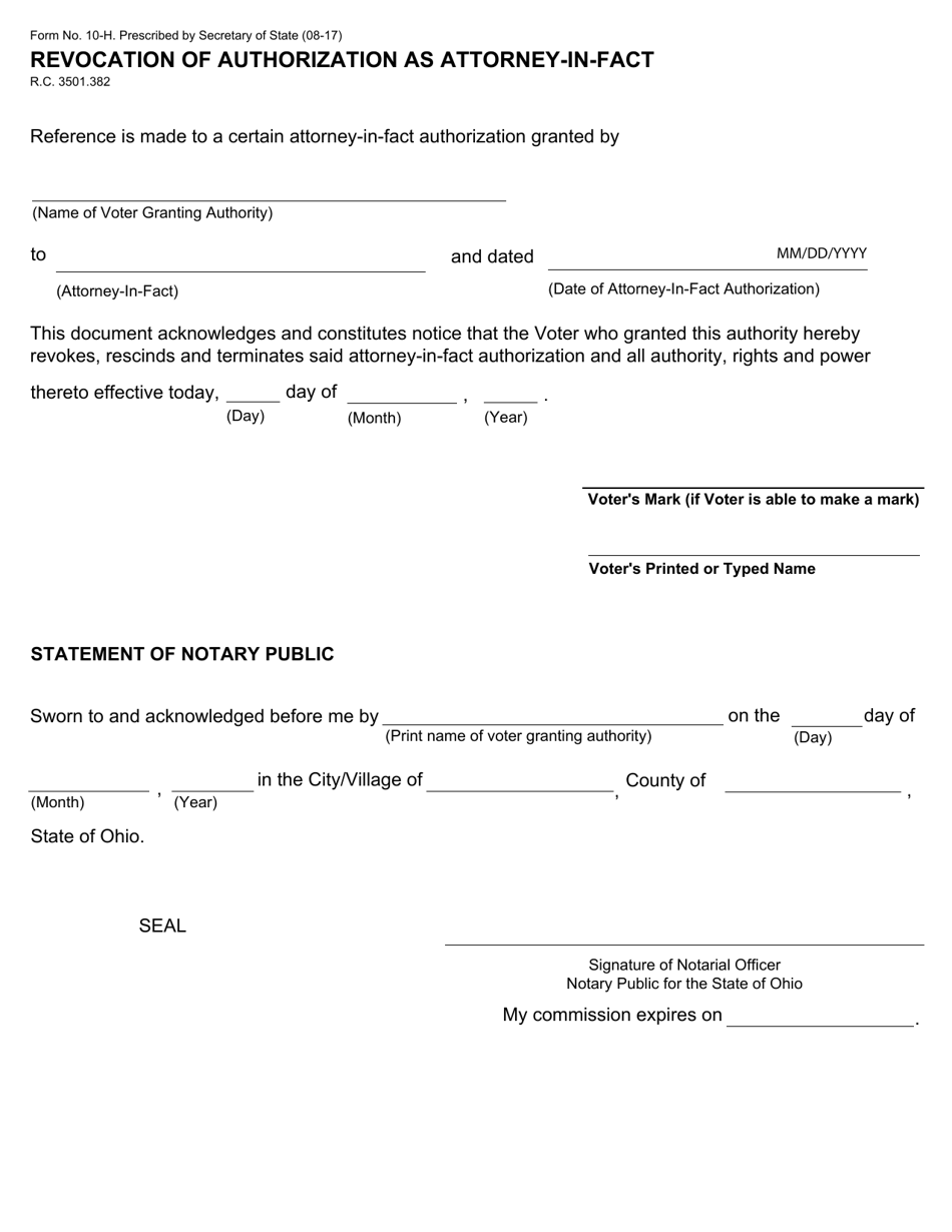 Form 10-H - Fill Out, Sign Online and Download Fillable PDF, Ohio | Templateroller
