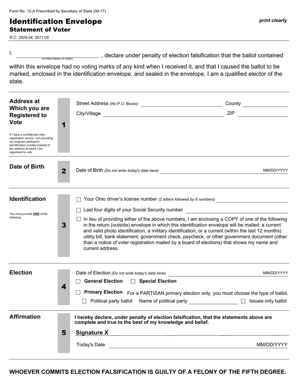 Form 12-A - Fill Out, Sign Online and Download Fillable PDF, Ohio ...