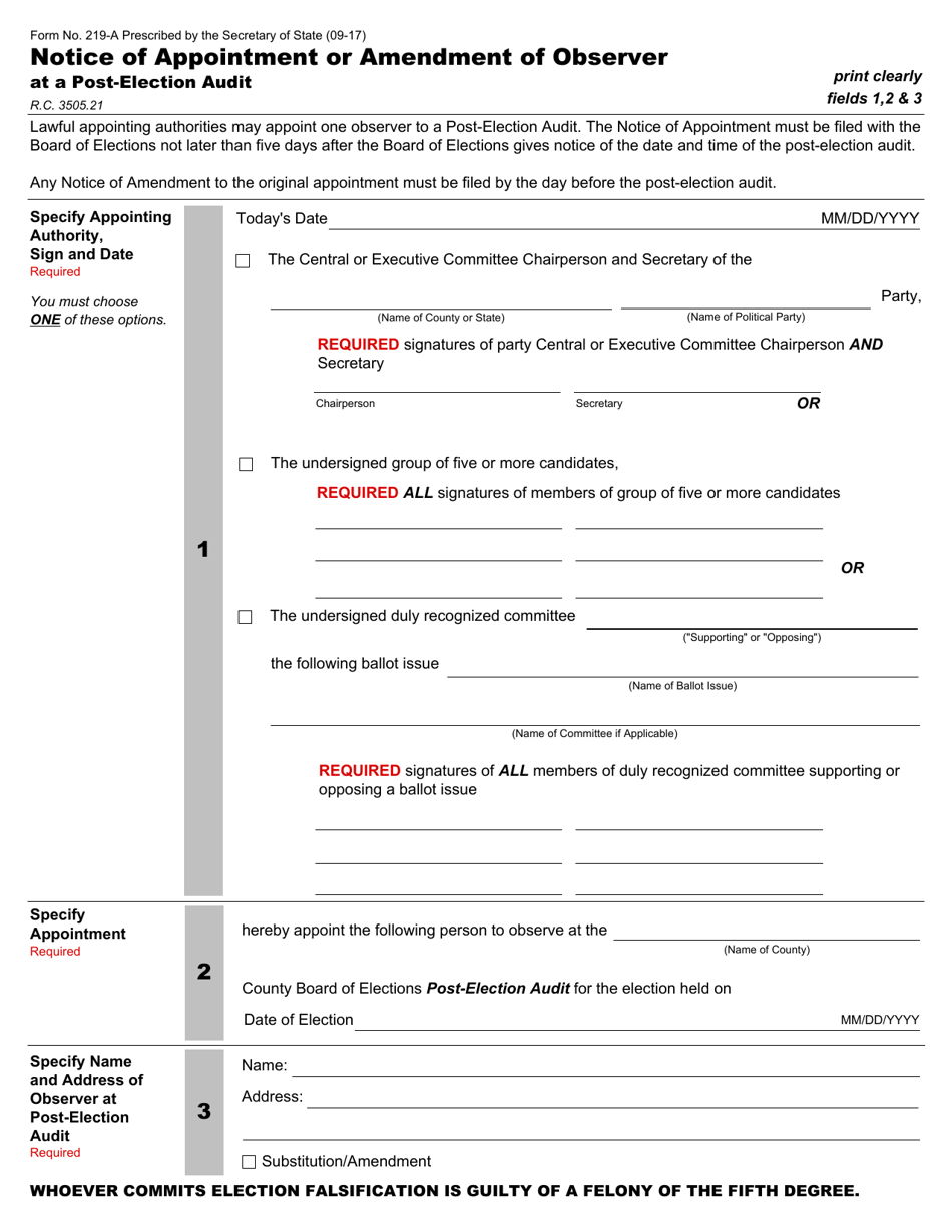 Form 219-A - Fill Out, Sign Online and Download Fillable PDF, Ohio ...