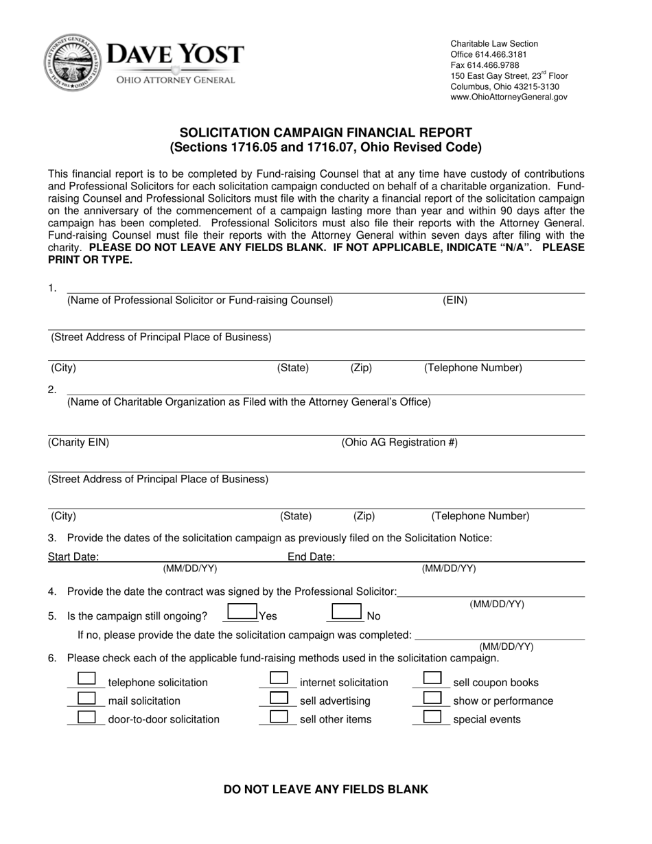 Ohio Solicitation Campaign Financial Report Form - Fill Out, Sign ...