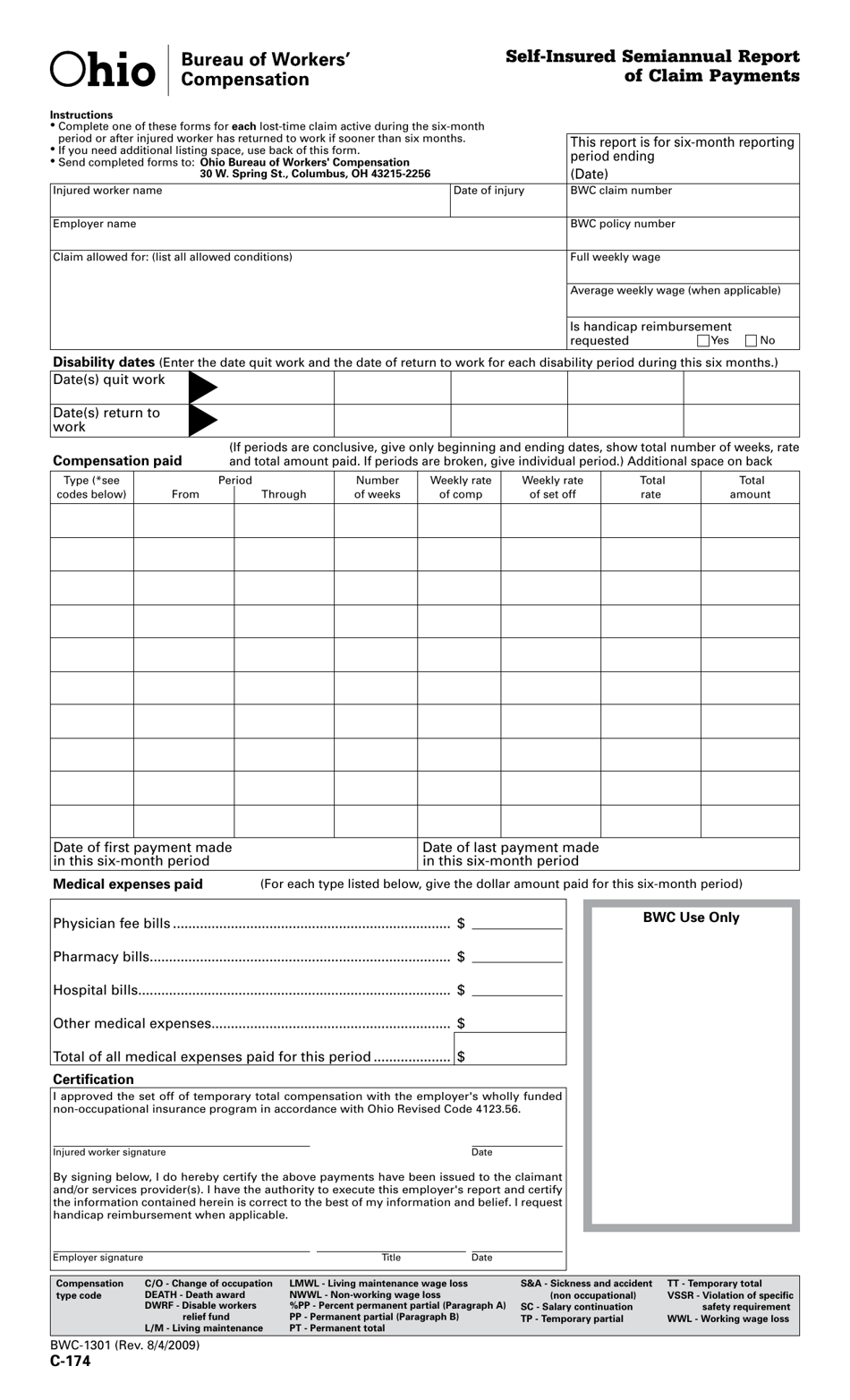 Form C-174 (BWC-1301) - Fill Out, Sign Online and Download Printable ...