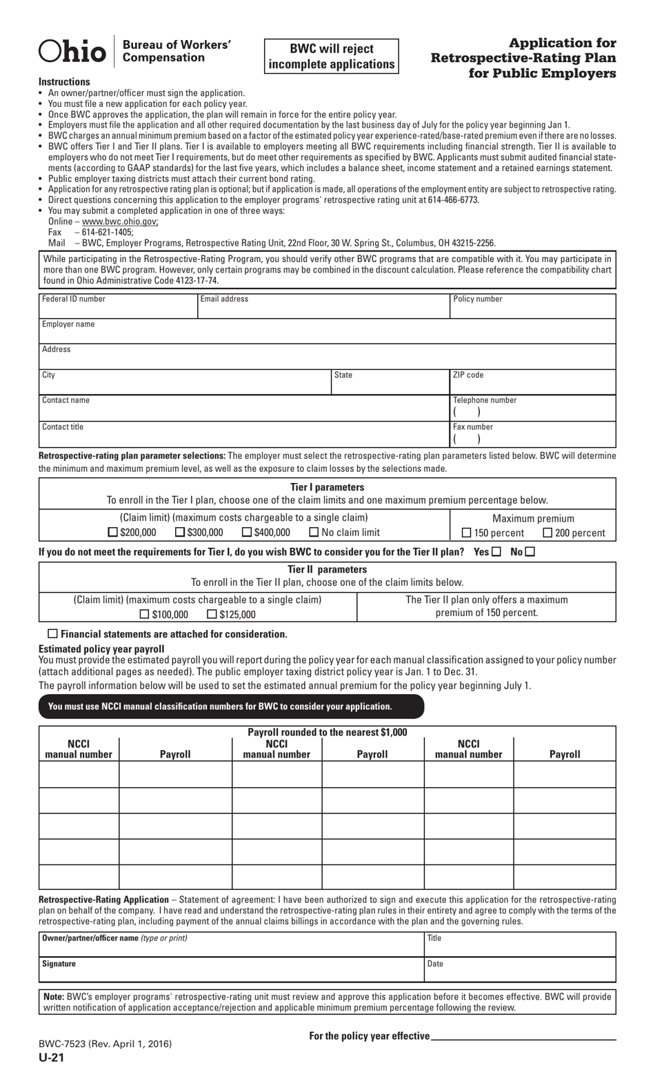 Form U-21 (BWC-7523) - Fill Out, Sign Online and Download Printable PDF ...