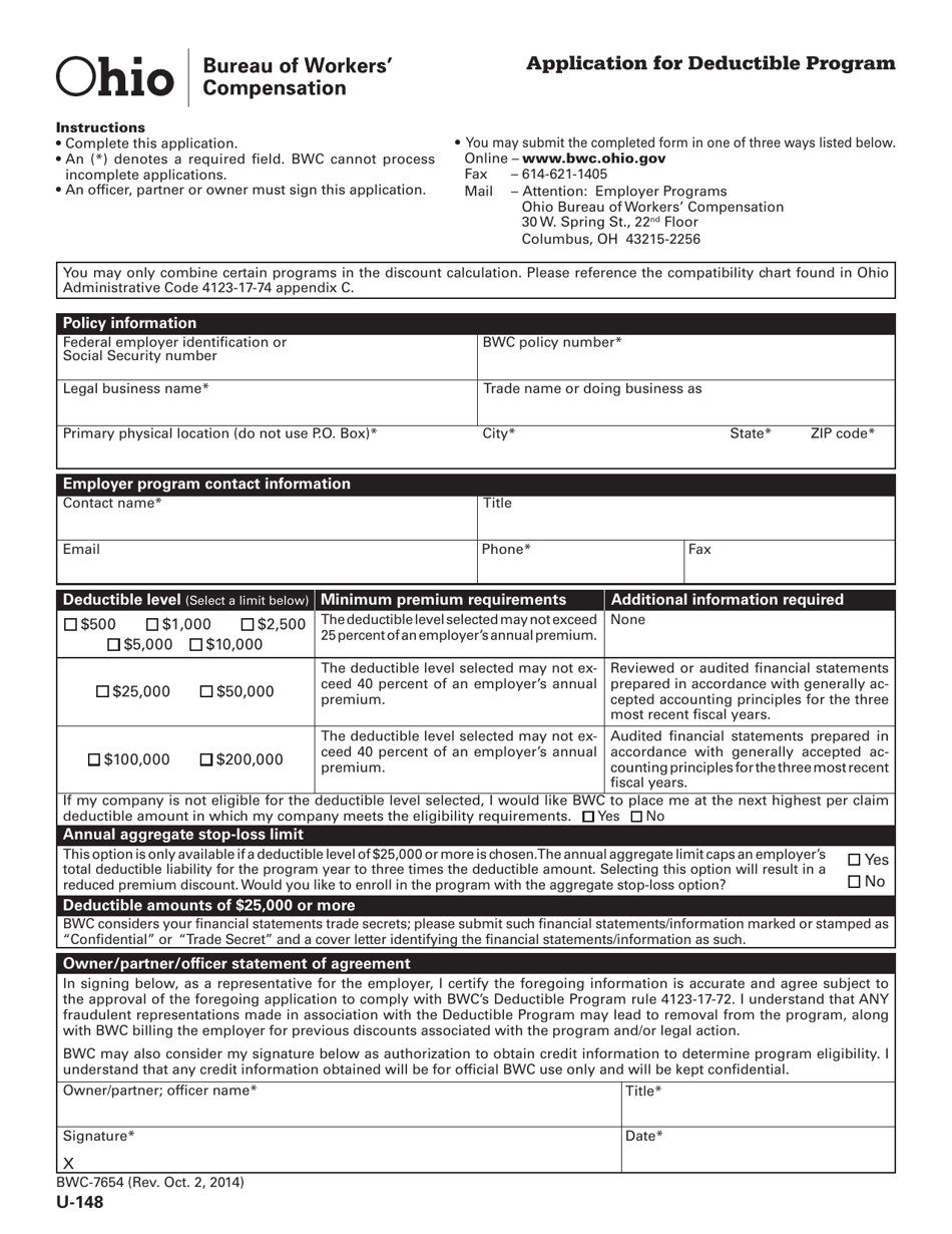 Form U-148 (BWC-7654) Download Printable PDF or Fill Online Application ...