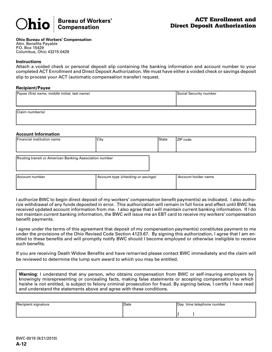 Form A-12 (BWC-0019) - Fill Out, Sign Online and Download Printable PDF ...