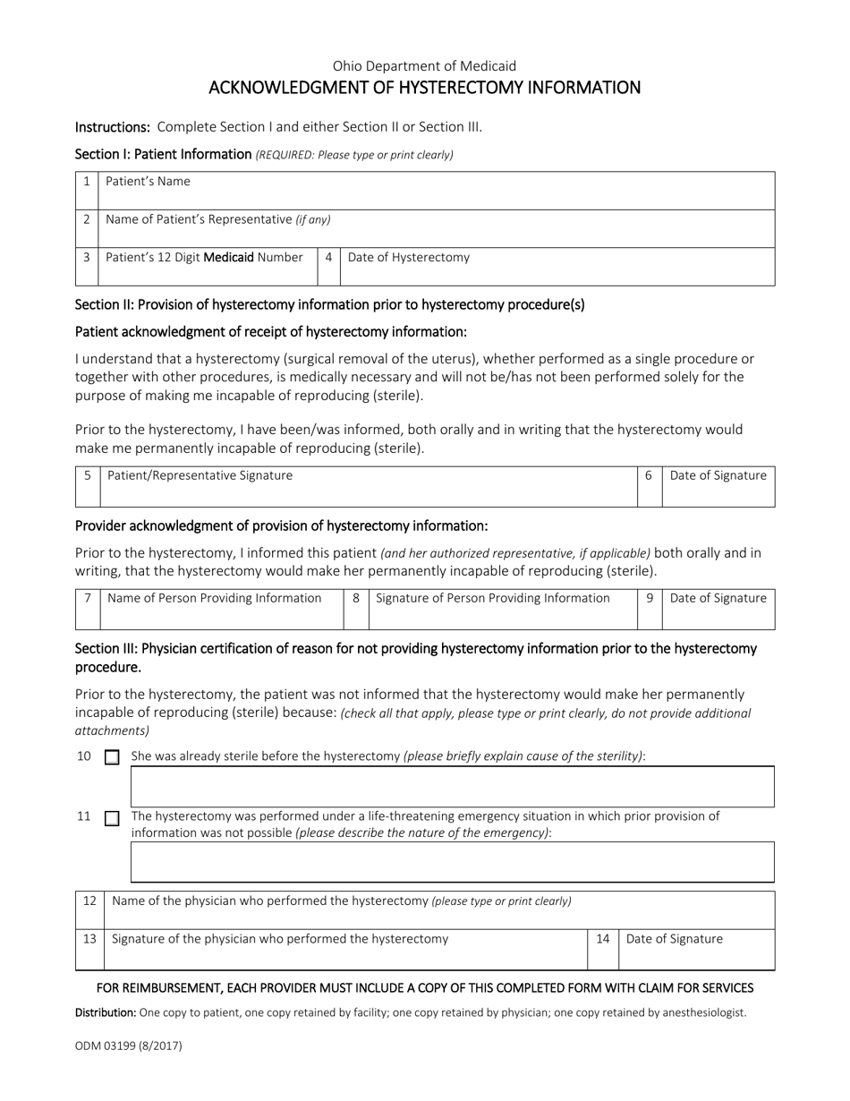 Form ODM03199 - Fill Out, Sign Online and Download Fillable PDF, Ohio ...