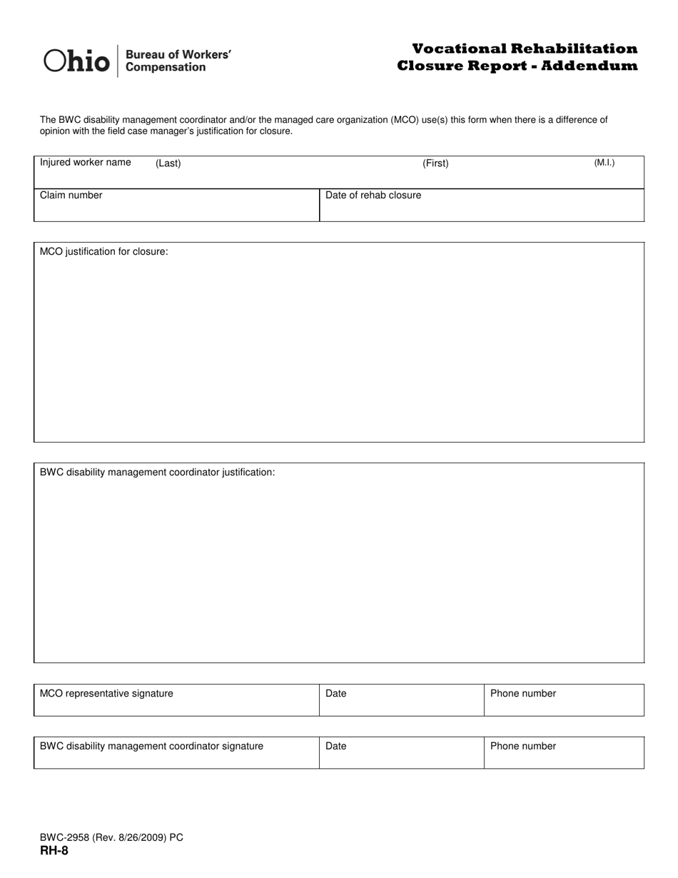 Form RH-8 (BWC-2958) - Fill Out, Sign Online and Download Printable PDF ...