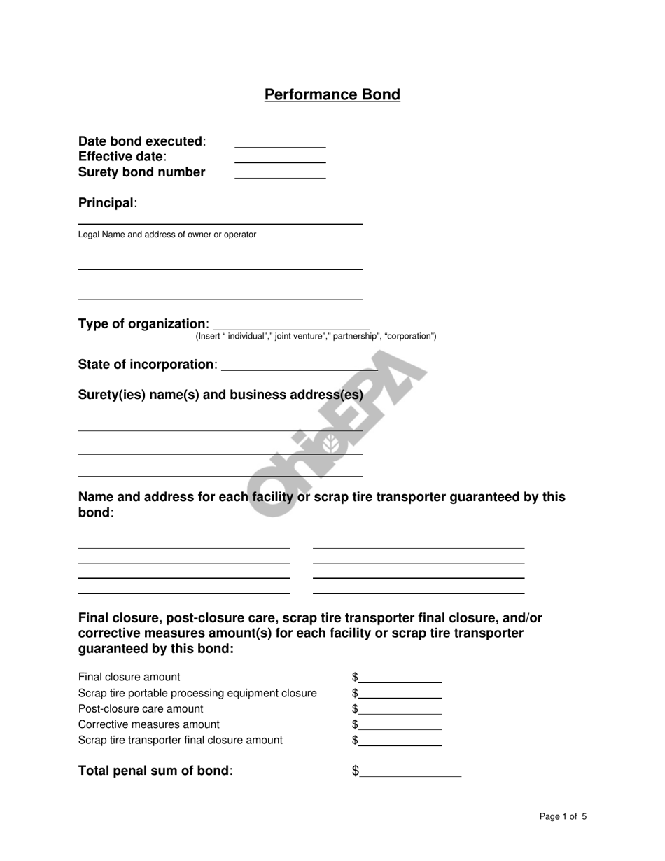 Ohio Performance Bond - Fill Out, Sign Online and Download PDF ...