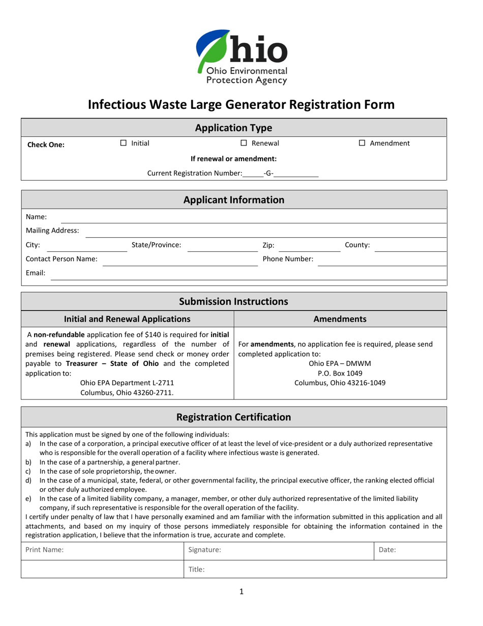 Ohio Infectious Waste Large Generator Registration Form - Fill Out ...