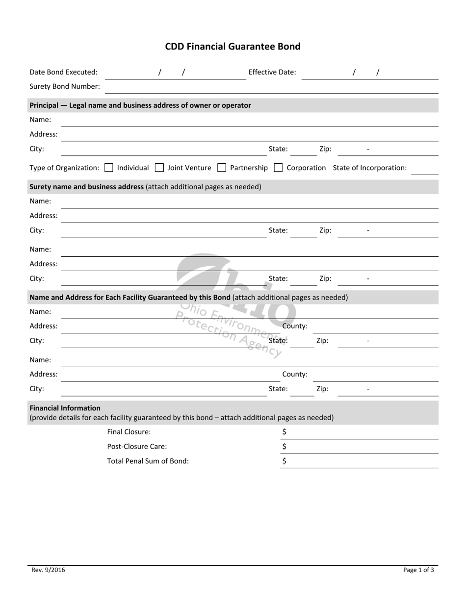 Ohio Cdd Financial Guarantee Bond Form - Fill Out, Sign Online and ...