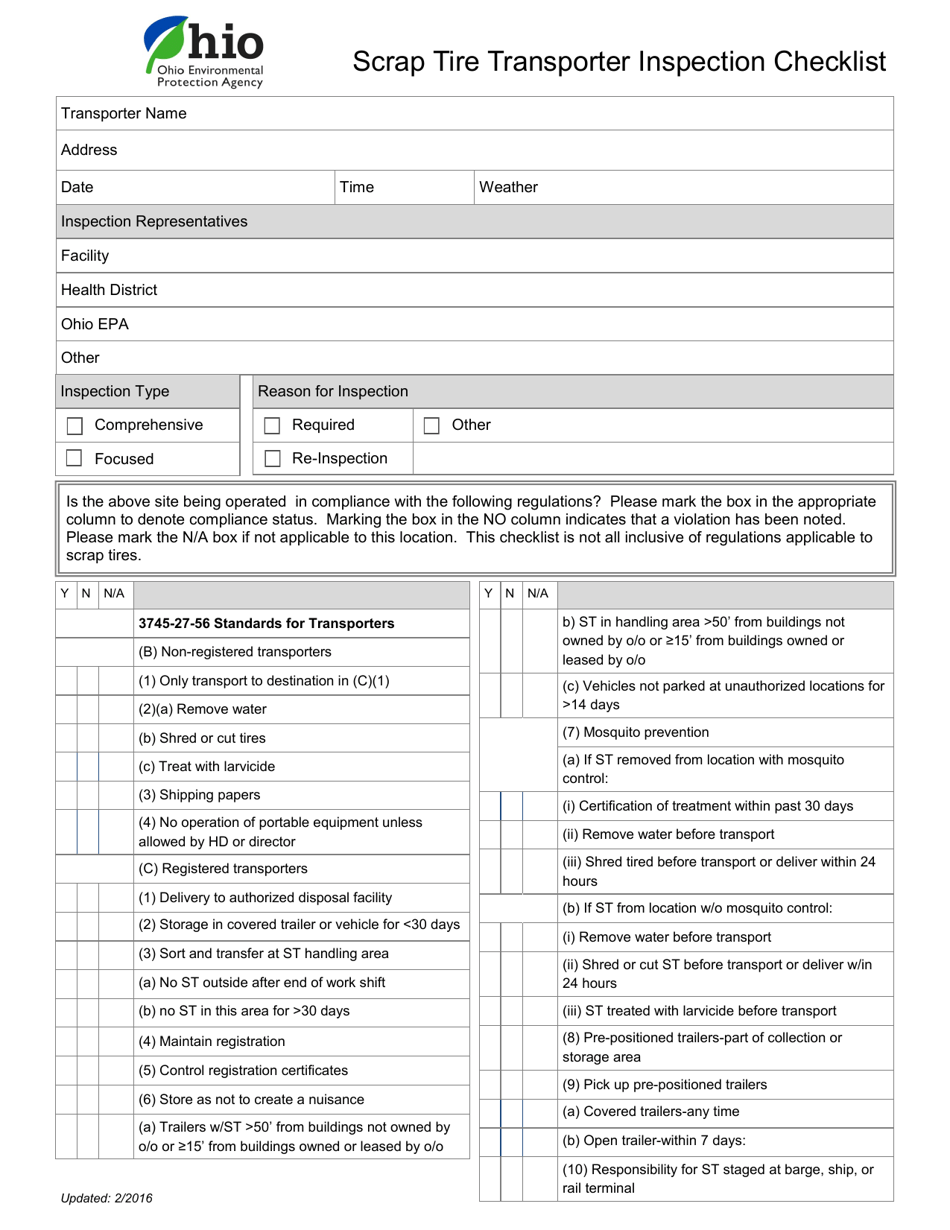 Ohio Scrap Tire Transporter Inspection Checklist - Fill Out, Sign ...