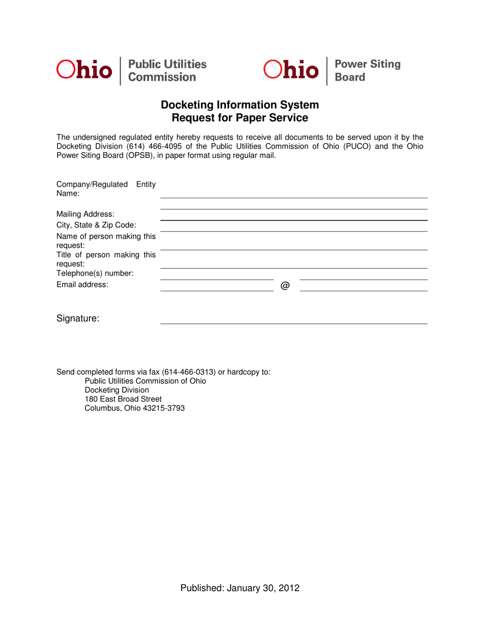 Ohio Docketing Information System Request for Paper Service - Fill Out ...