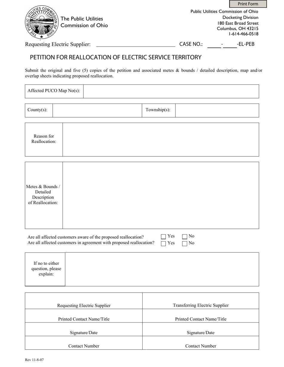 Ohio Petition for Reallocation of Electric Service Territory - Fill Out ...
