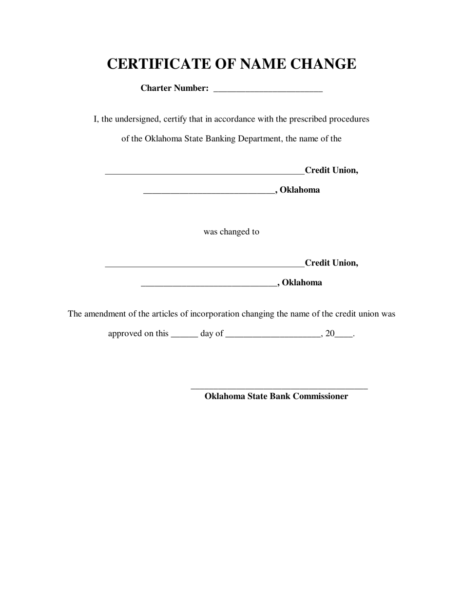 Oklahoma Certificate Of Name Change Fill Out Sign Online And 