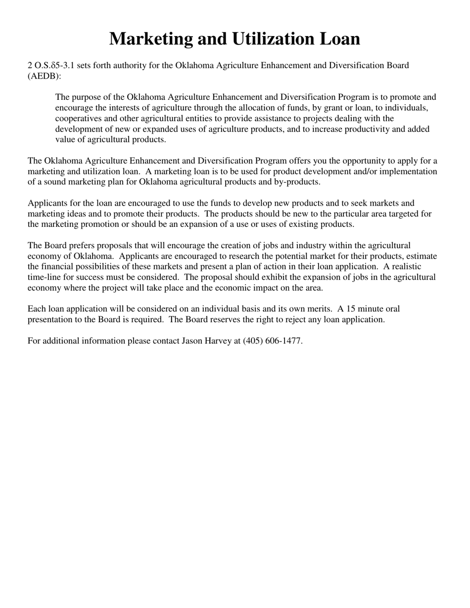 Oklahoma Marketing and Utilization Loan Application - Fill Out, Sign ...