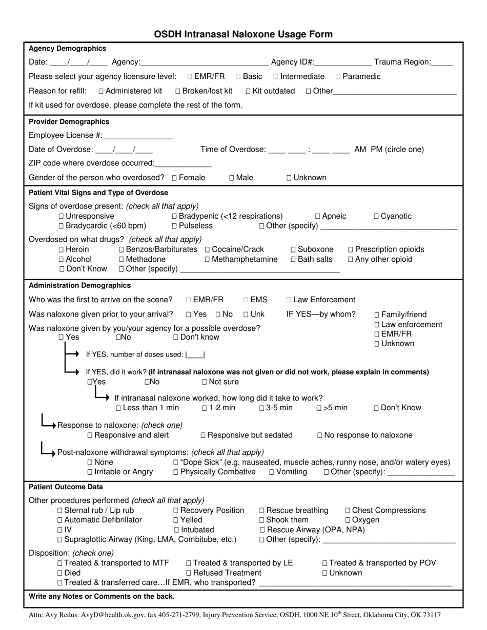 Oklahoma Osdh Intranasal Naloxone Usage Form - Fill Out, Sign Online ...