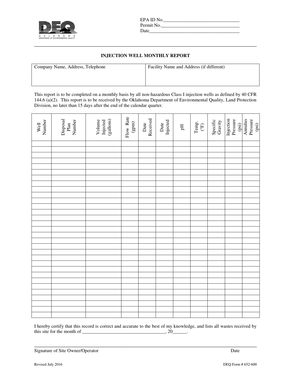 DEQ Form 652-600 - Fill Out, Sign Online and Download Fillable PDF ...