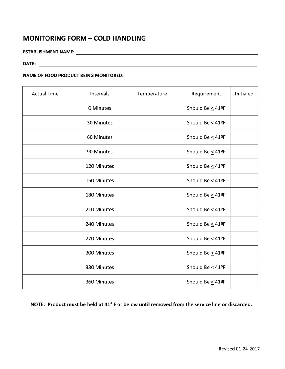 Oklahoma Monitoring Form - Cold Handling - Fill Out, Sign Online and ...