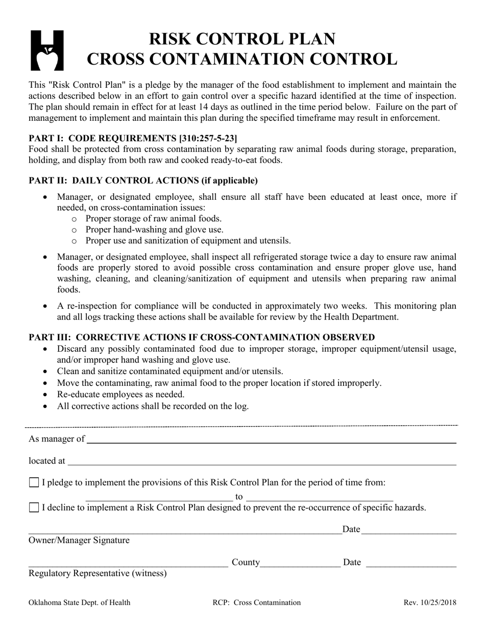 Oklahoma Risk Control Plan - Cross Contamination Control - Fill Out ...