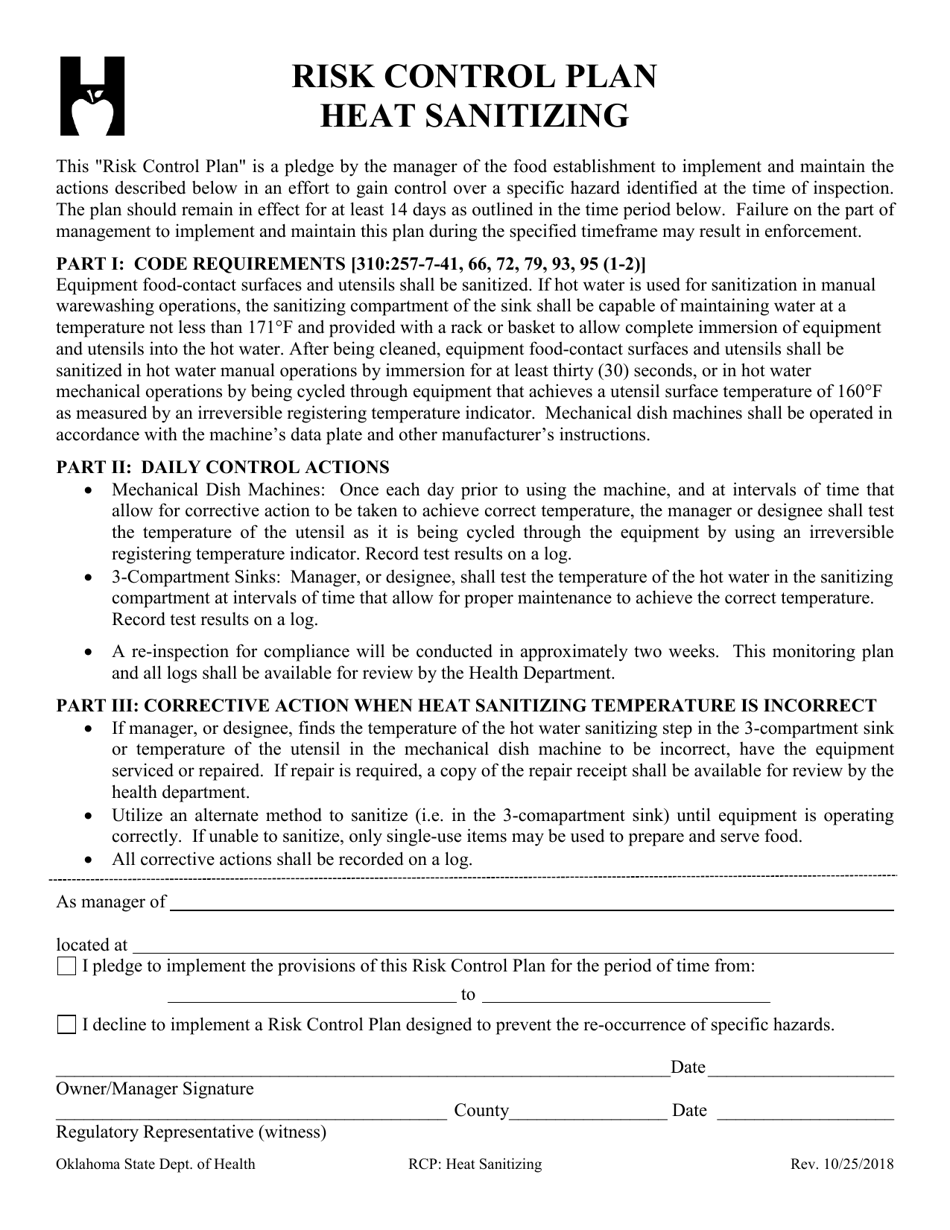 Oklahoma Risk Control Plan - Heat Sanitizing - Fill Out, Sign Online ...
