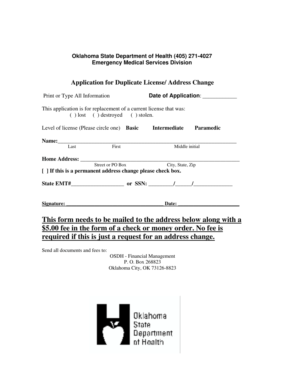 Oklahoma Application for Duplicate License/ Address Change - Fill Out ...