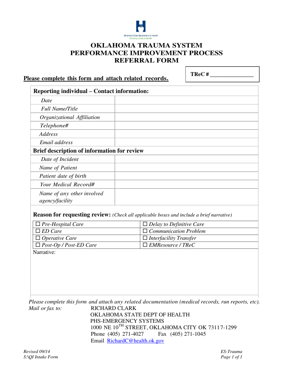 Oklahoma Oklahoma Trauma System Performance Improvement Process ...