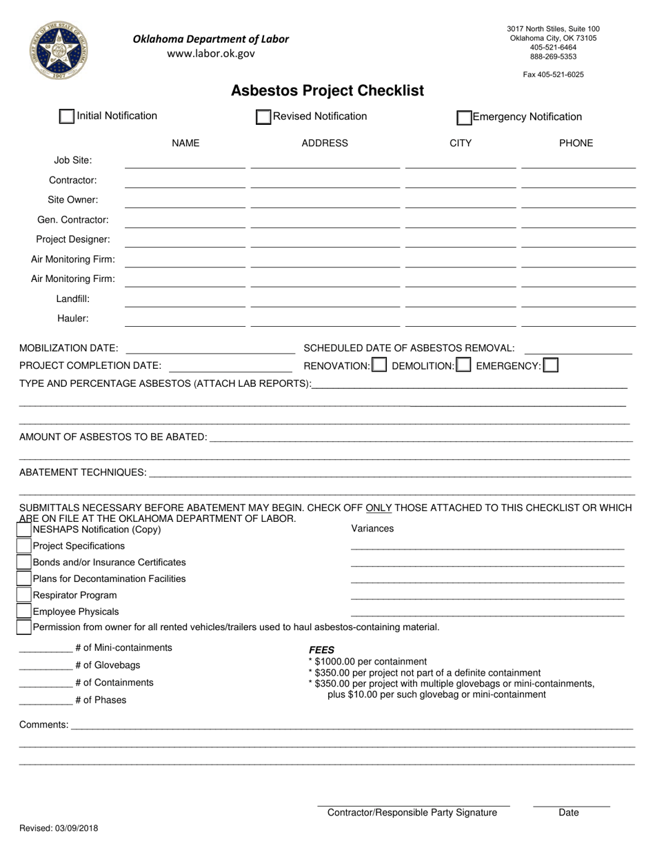 Oklahoma Asbestos Project Checklist - Fill Out, Sign Online and ...