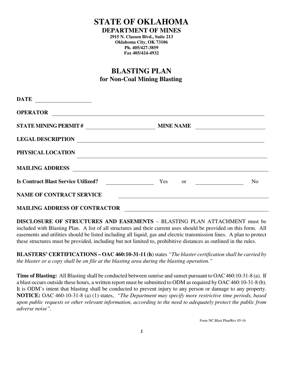 Oklahoma Blasting Plan for Non-coal Mining Blasting - Fill Out, Sign Online and Download PDF ...