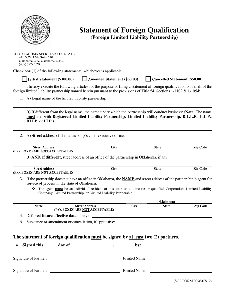SOS Form 0096 - Fill Out, Sign Online and Download Fillable PDF ...