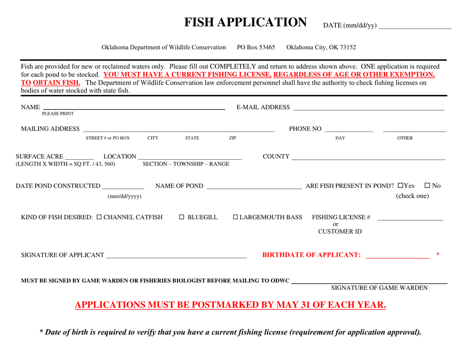 Oklahoma Fish Application Download Fillable PDF | Templateroller