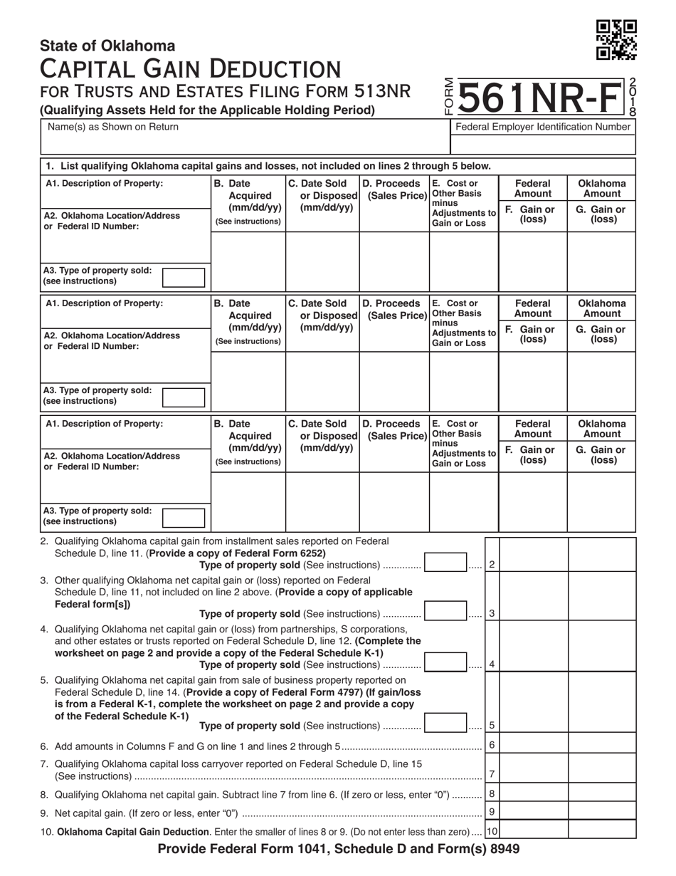 OTC Form 561NR-F Download Fillable PDF or Fill Online Capital Gain ...