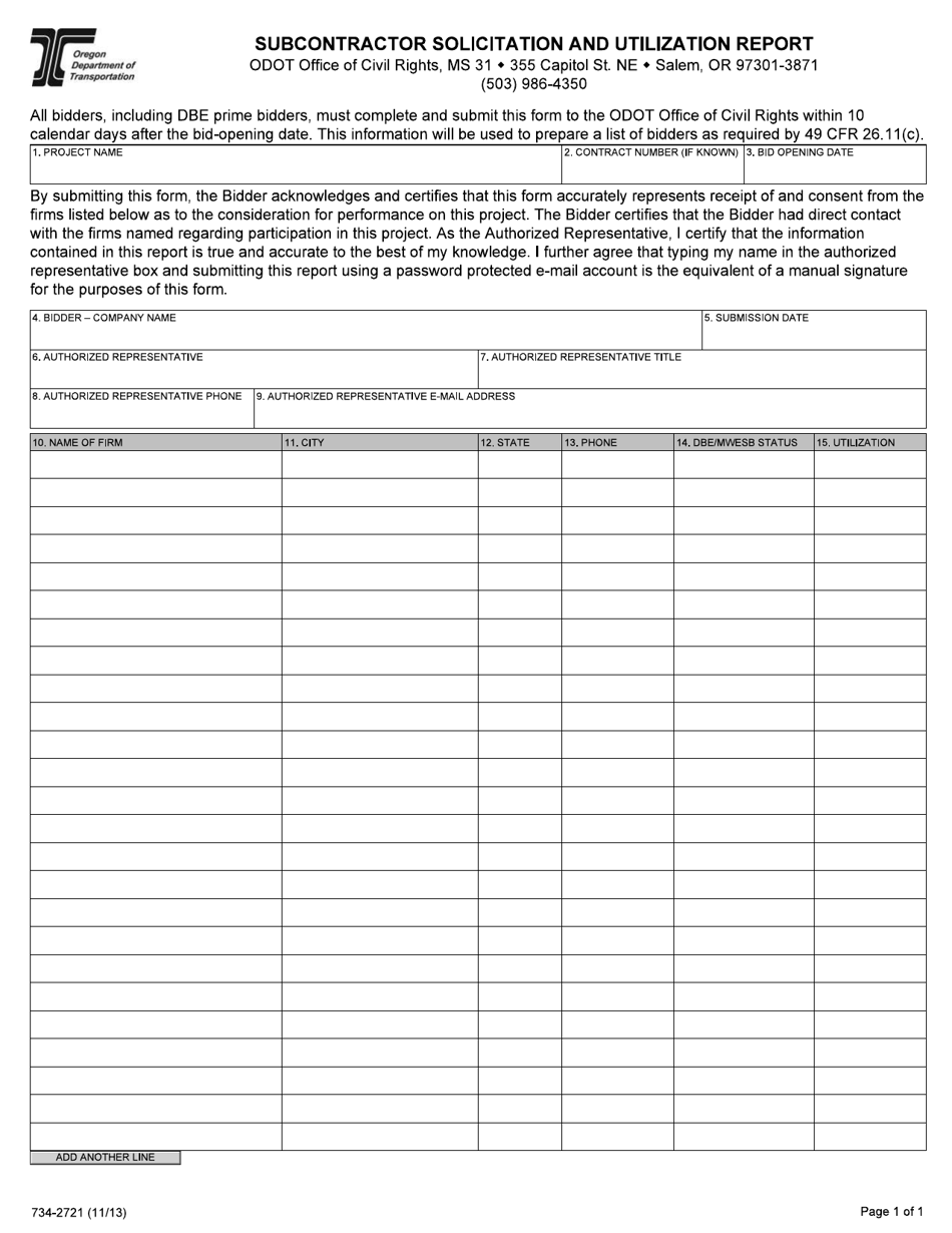 Form 734-2721 - Fill Out, Sign Online and Download Fillable PDF, Oregon ...