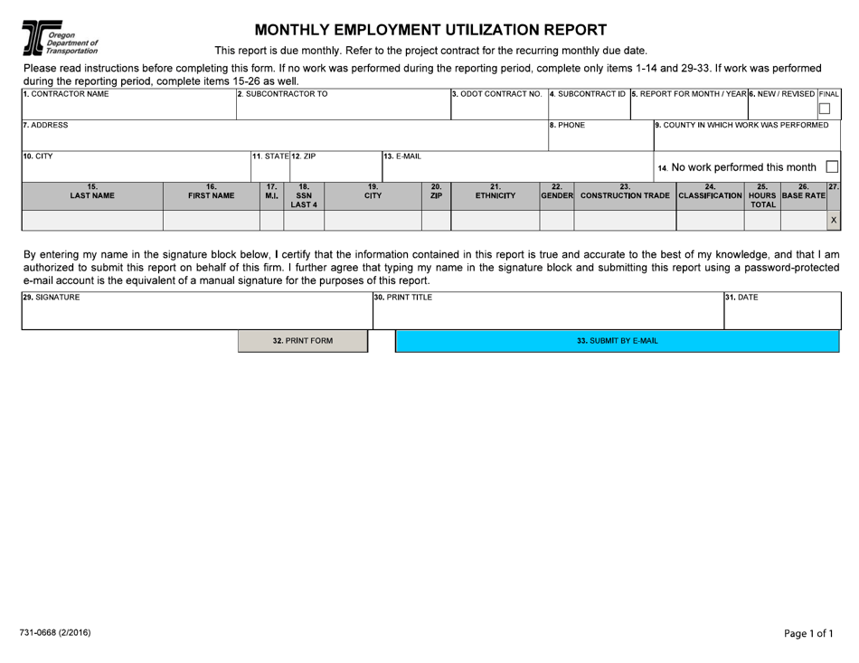 Form 731-0668 - Fill Out, Sign Online and Download Fillable PDF, Oregon ...