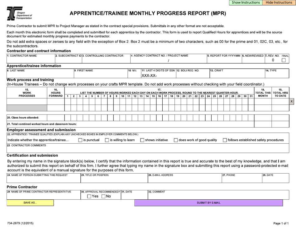Form 734-2879 - Fill Out, Sign Online and Download Fillable PDF, Oregon | Templateroller