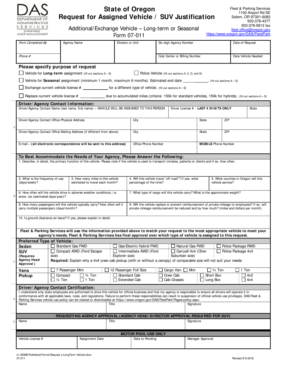 Form 07-011 - Fill Out, Sign Online and Download Fillable PDF, Oregon ...