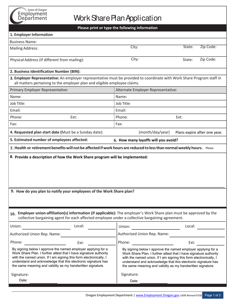 Form 1695 - Fill Out, Sign Online and Download Fillable PDF, Oregon ...