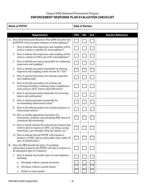 Oregon Enforcement Response Plan Evaluation Checklist Fill Out Sign 