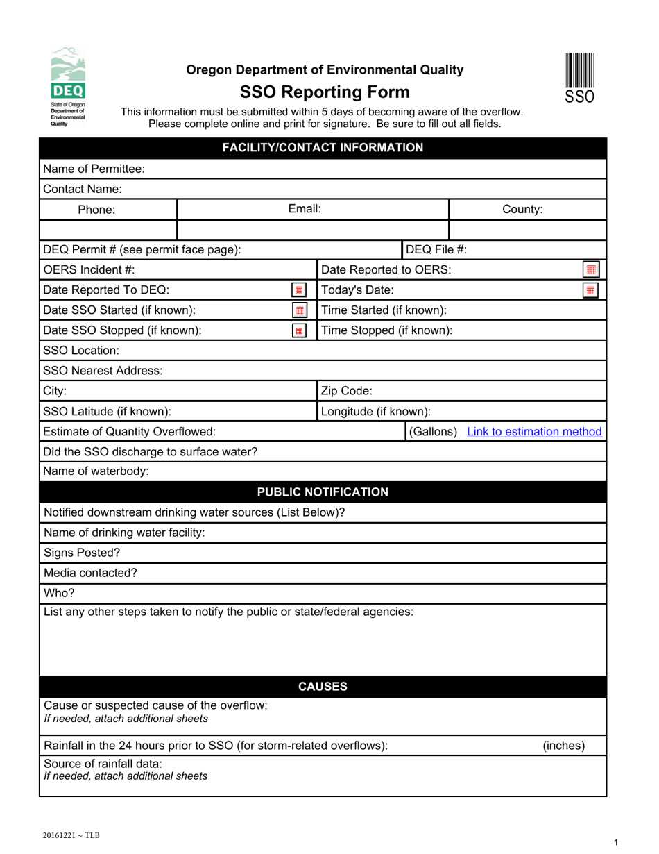 Oregon Sso Reporting Form - Fill Out, Sign Online and Download PDF | Templateroller