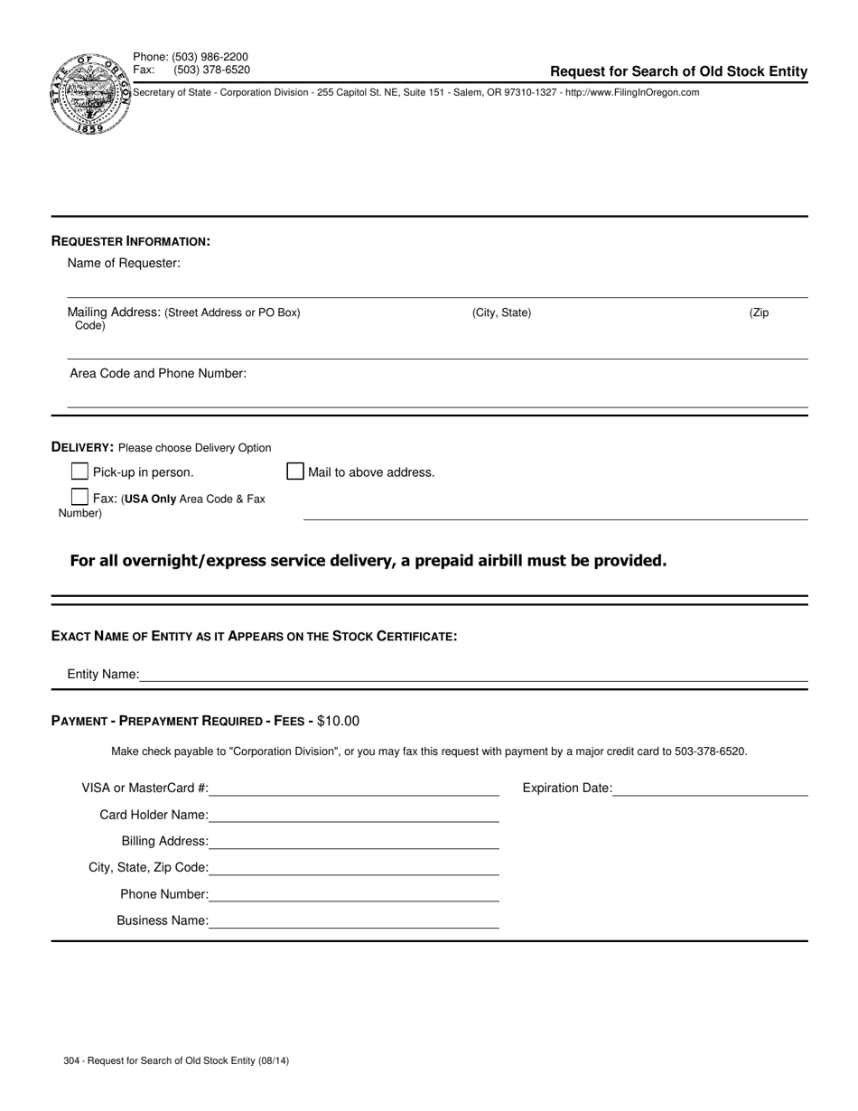 Form 304 - Fill Out, Sign Online and Download Printable PDF, Oregon ...