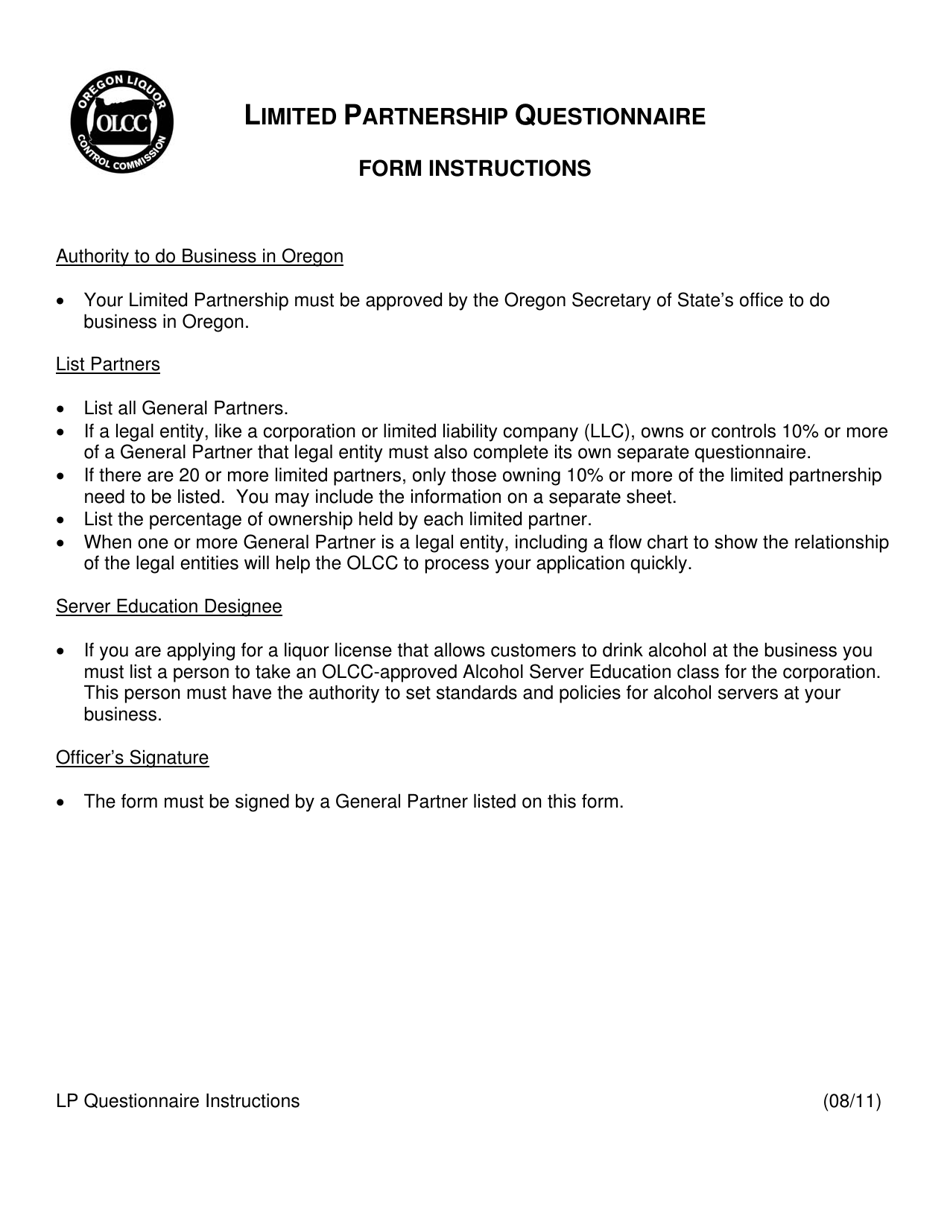 Oregon Limited Partnership Questionnaire - Fill Out, Sign Online and ...