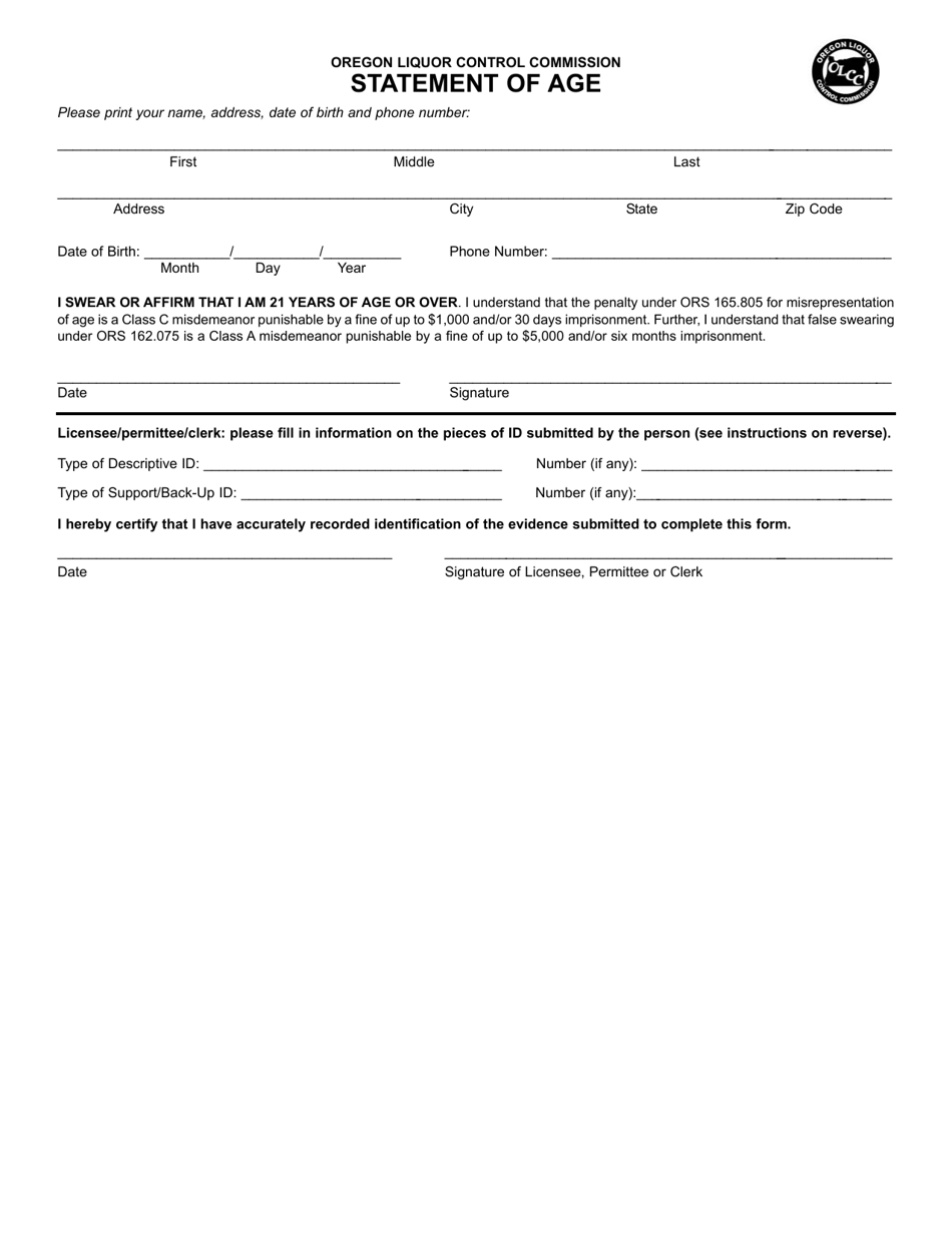 Oregon Statement of Age - Fill Out, Sign Online and Download PDF ...