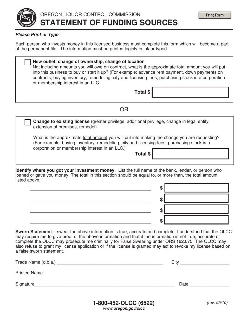 Oregon Statement of Funding Sources - Fill Out, Sign Online and ...
