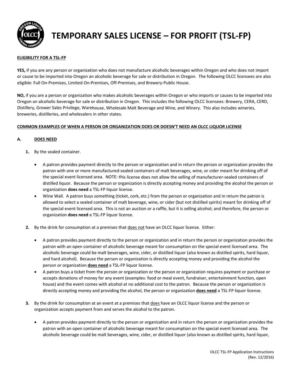 Form TSL-FP - Fill Out, Sign Online and Download Fillable PDF, Oregon ...